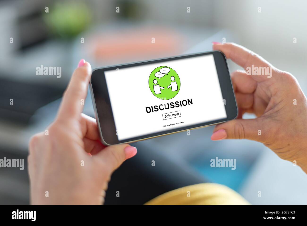 Smartphone screen displaying a discussion concept Stock Photo - Alamy