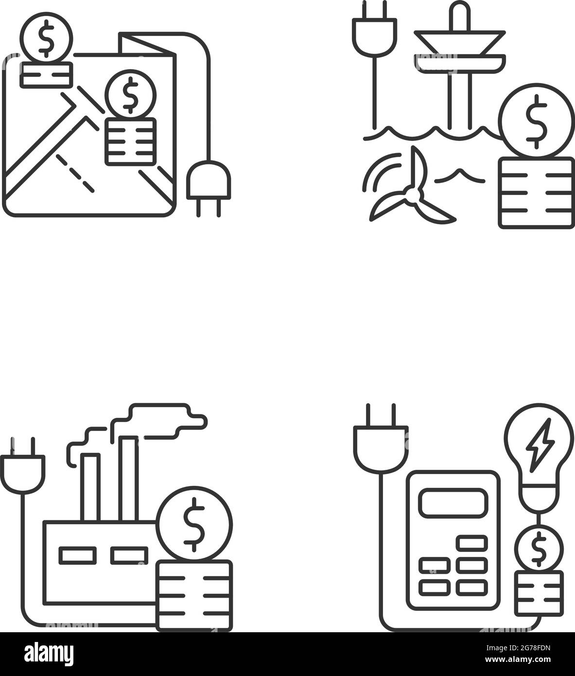 Electrical energy purchase expense linear icons set Stock Vector Image ...