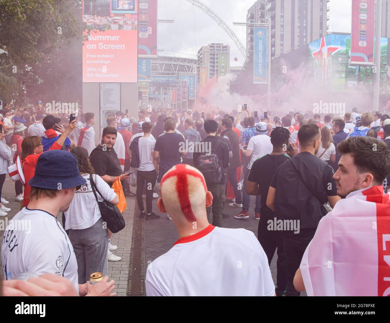 London, United Kingdom. 11th July 2021. England football fans gather ...
