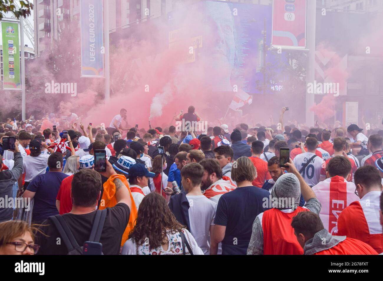 London, United Kingdom. 11th July 2021. England football fans gather ...