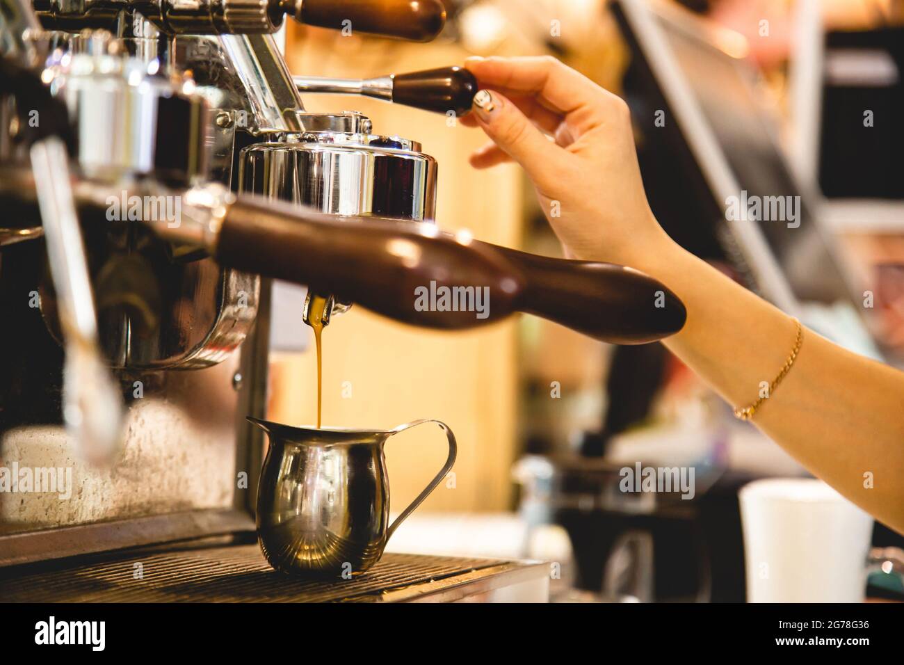 female Barista Cafe Making Coffee Preparation Service Concept Stock ...