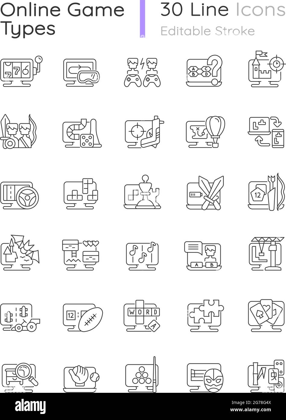 Online game types linear icons set Stock Vector Image & Art - Alamy
