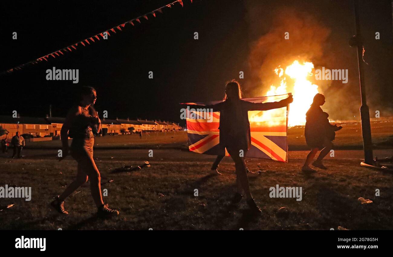 The huge bonfire in Craigyhill, Larne, is lit on the "Eleventh night ...