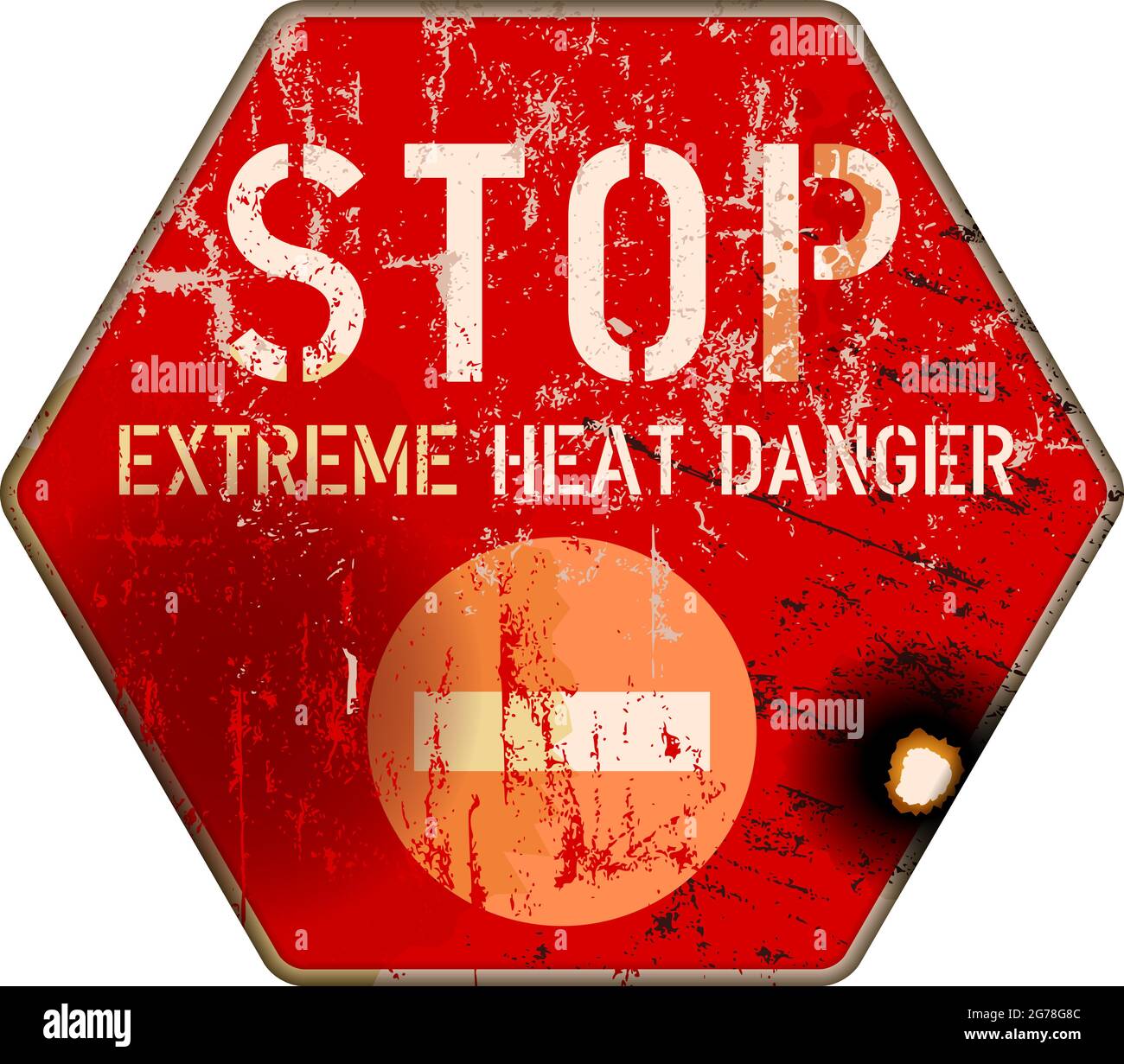 grungy and damaged heat and heatwave warning sign. Extreme heat and ...