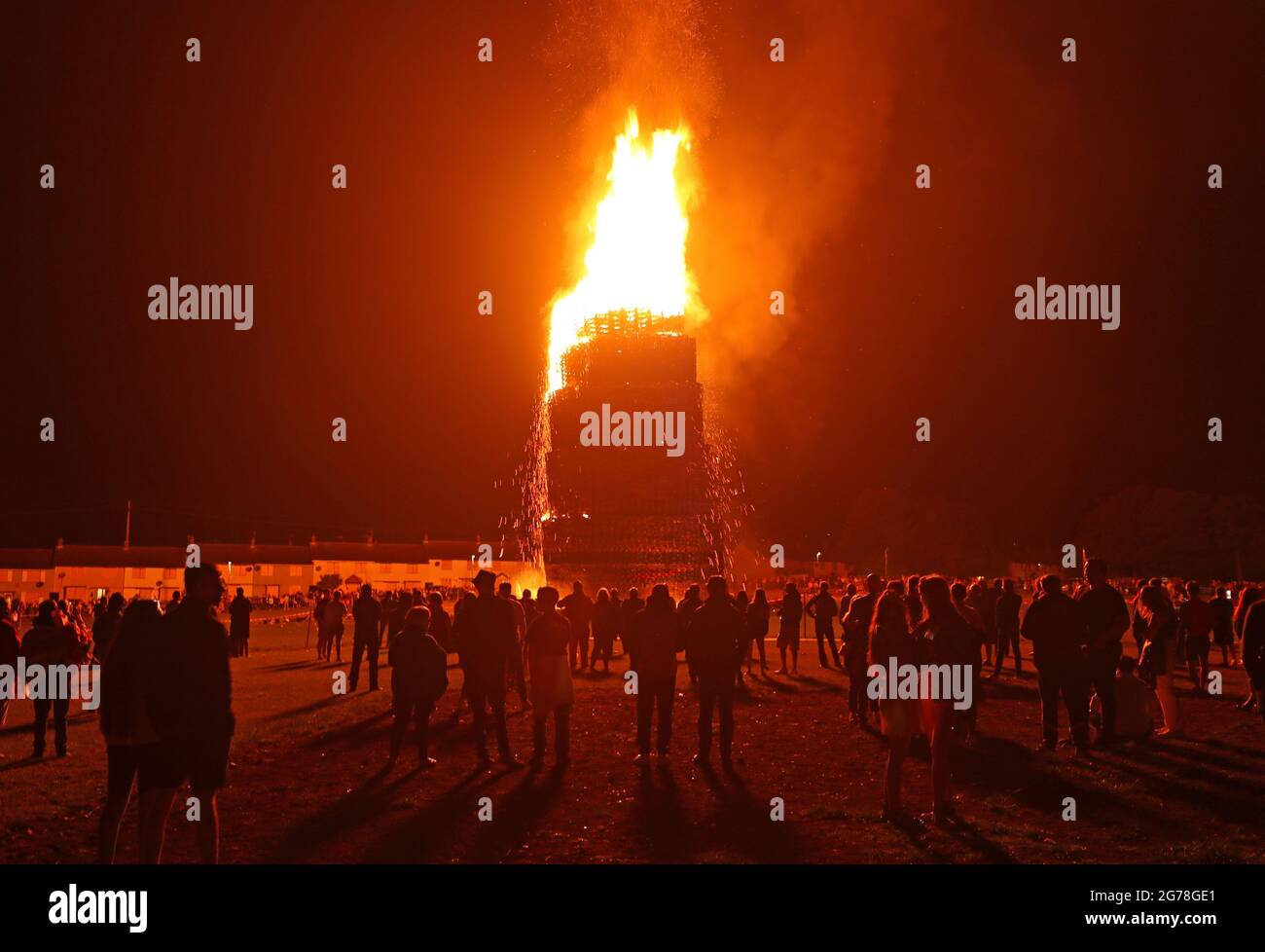 The huge bonfire in Craigyhill, Larne, is lit on the "Eleventh night ...