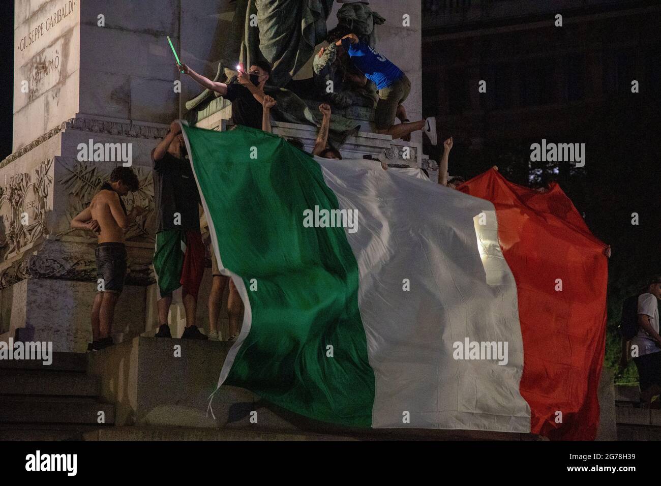 Milan,Italy july 11 2021- Italian fans celebrate the victory of the ...