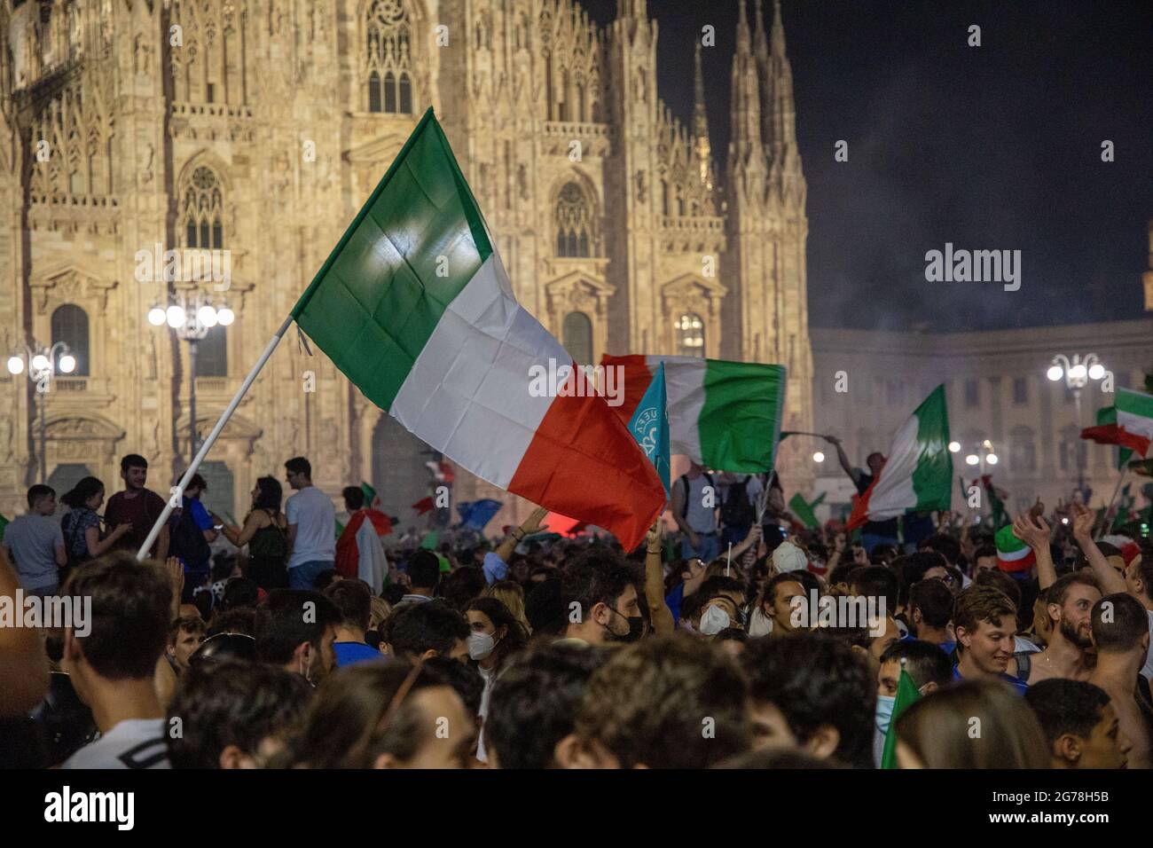 Milan,Italy july 11 2021- Italian fans celebrate the victory of the ...