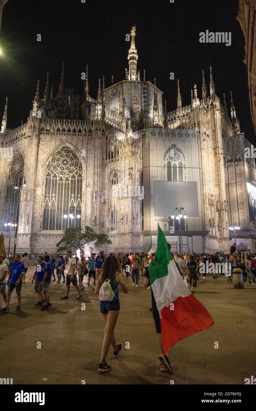 Milan,Italy july 11 2021- Italian fans celebrate the victory of the ...