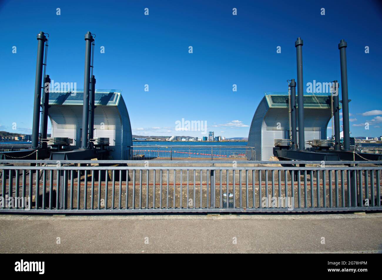 Sluice Gates on Cardiff Barrage Stock Photo - Alamy