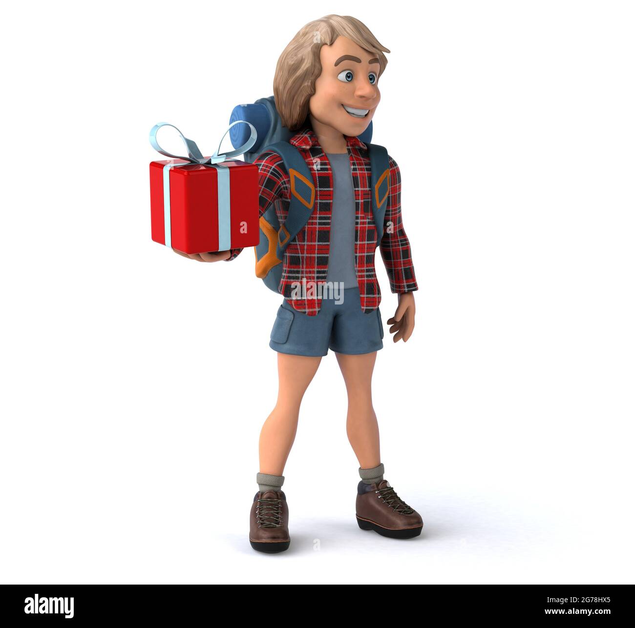 Fun backpacker cartoon guy Stock Photo - Alamy