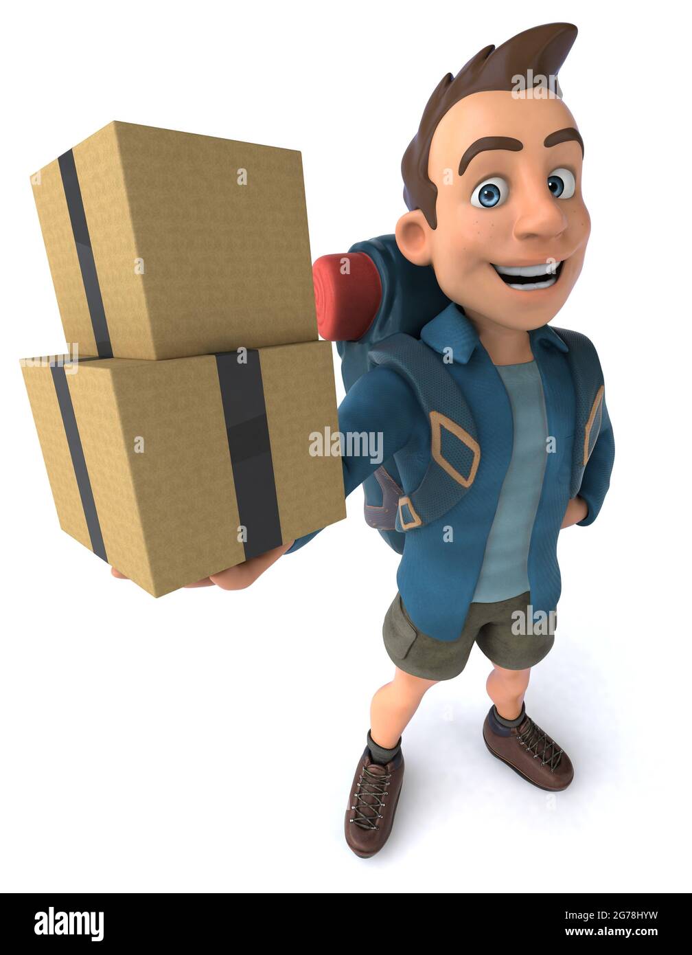 Fun illustration of a 3D cartoon backpacker Stock Photo - Alamy