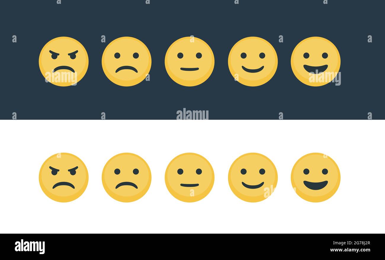 Set of yellow outline smiley emoticons on dark and white background for ...