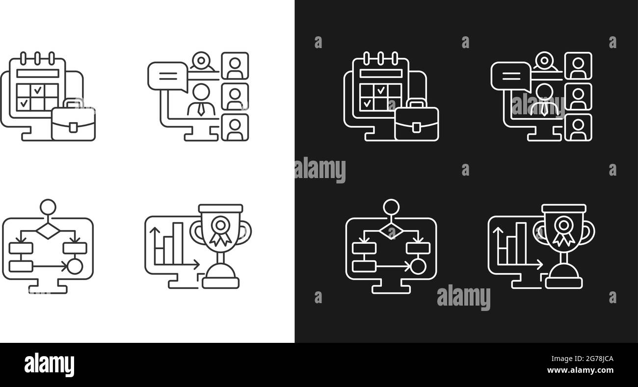 Online work tracking linear icons set for dark and light mode Stock ...