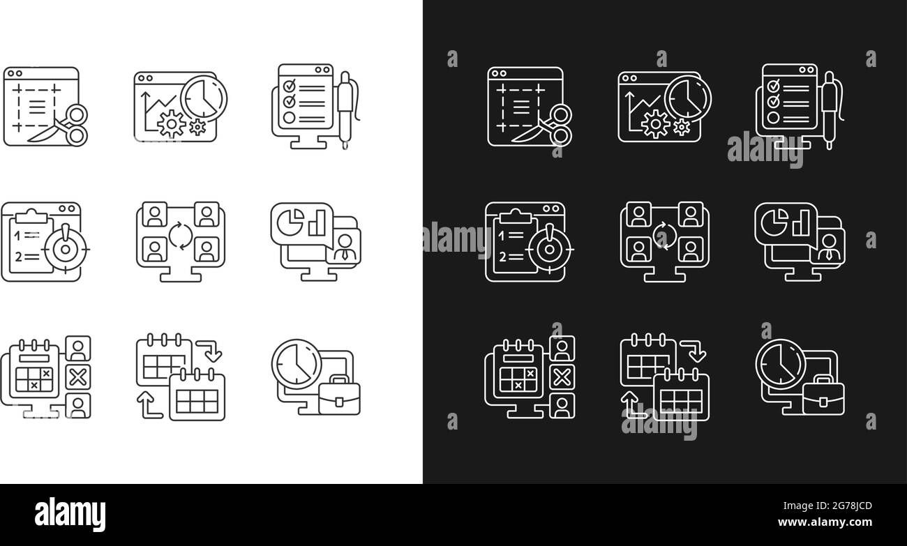 Work monitoring tools linear icons set for dark and light mode Stock ...