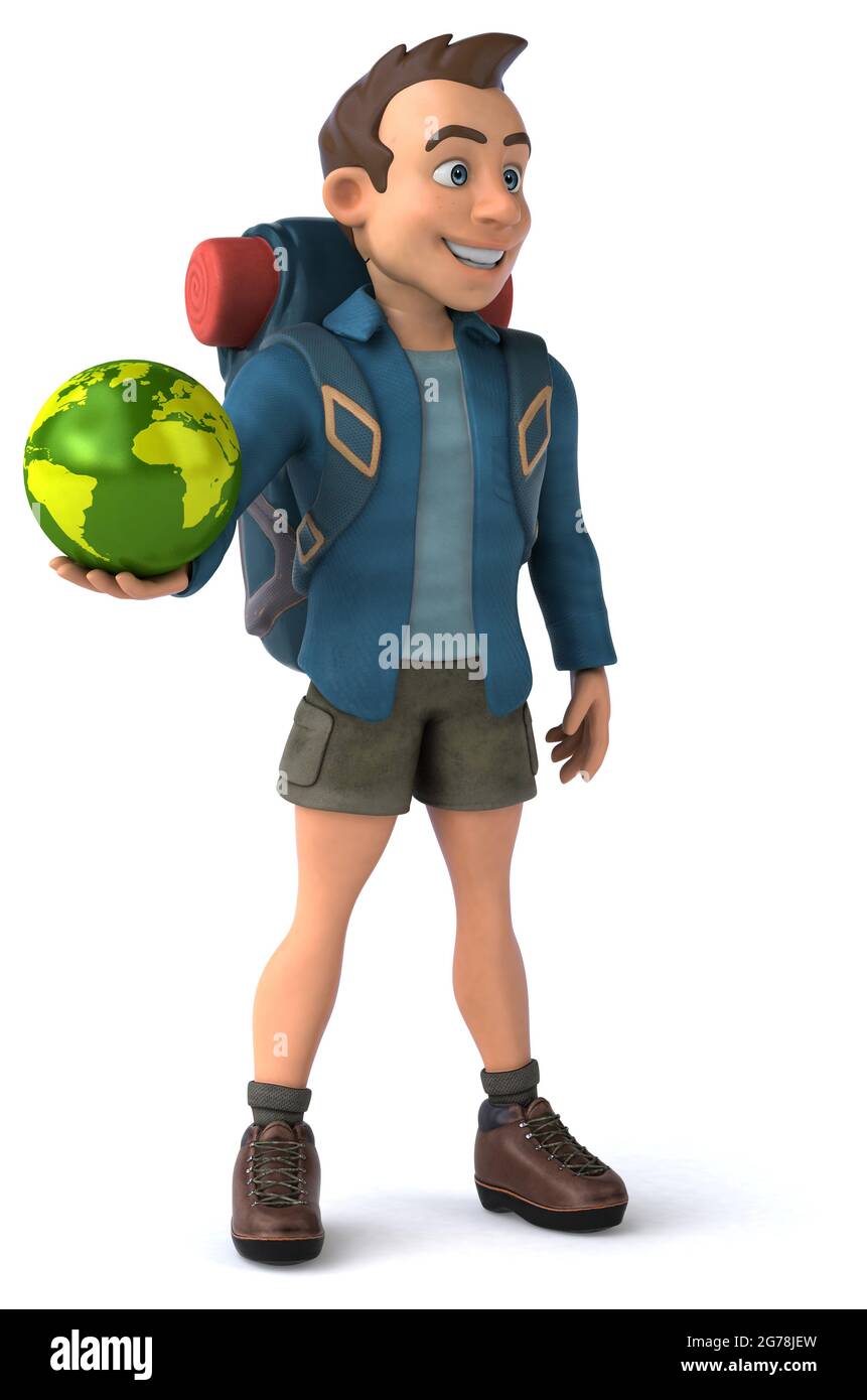 Fun illustration of a 3D cartoon backpacker Stock Photo - Alamy