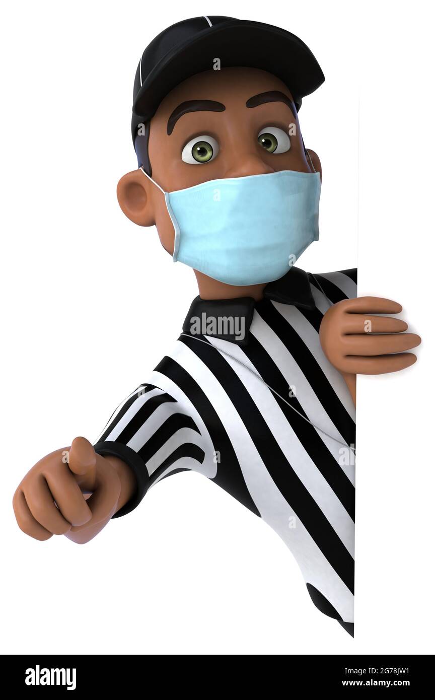 Fun 3D illustration of a black referee with a mask Stock Photo - Alamy