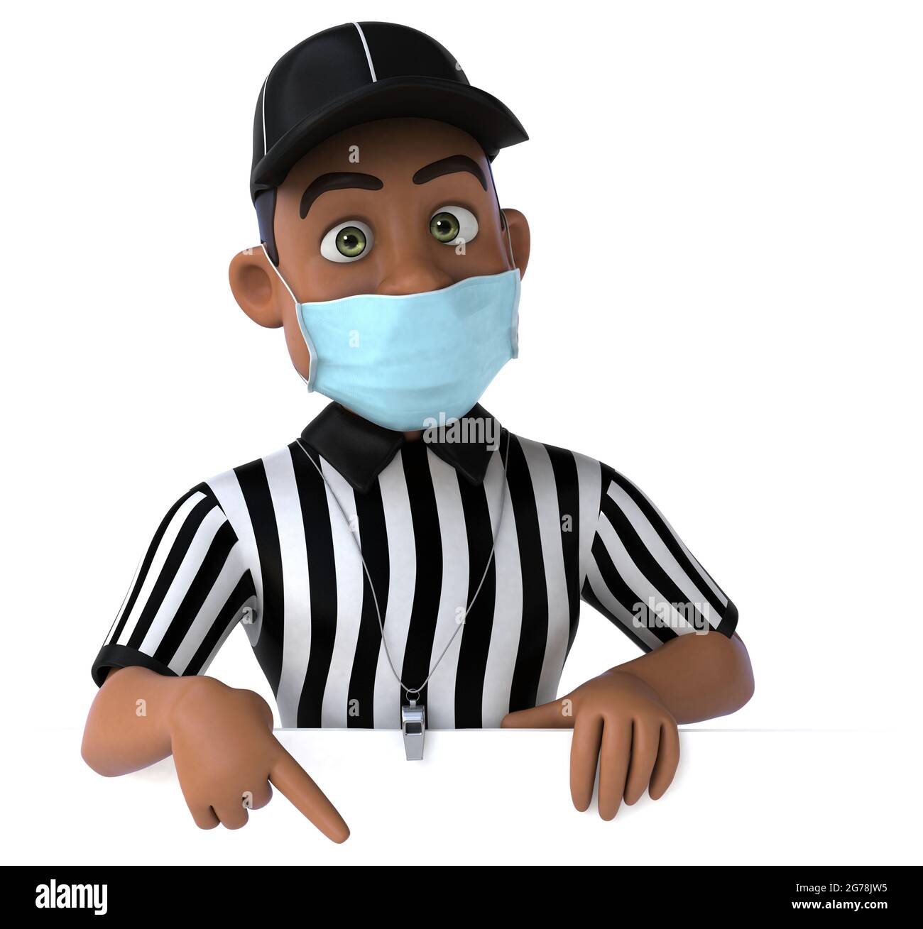 Fun 3D illustration of a black referee with a mask Stock Photo - Alamy