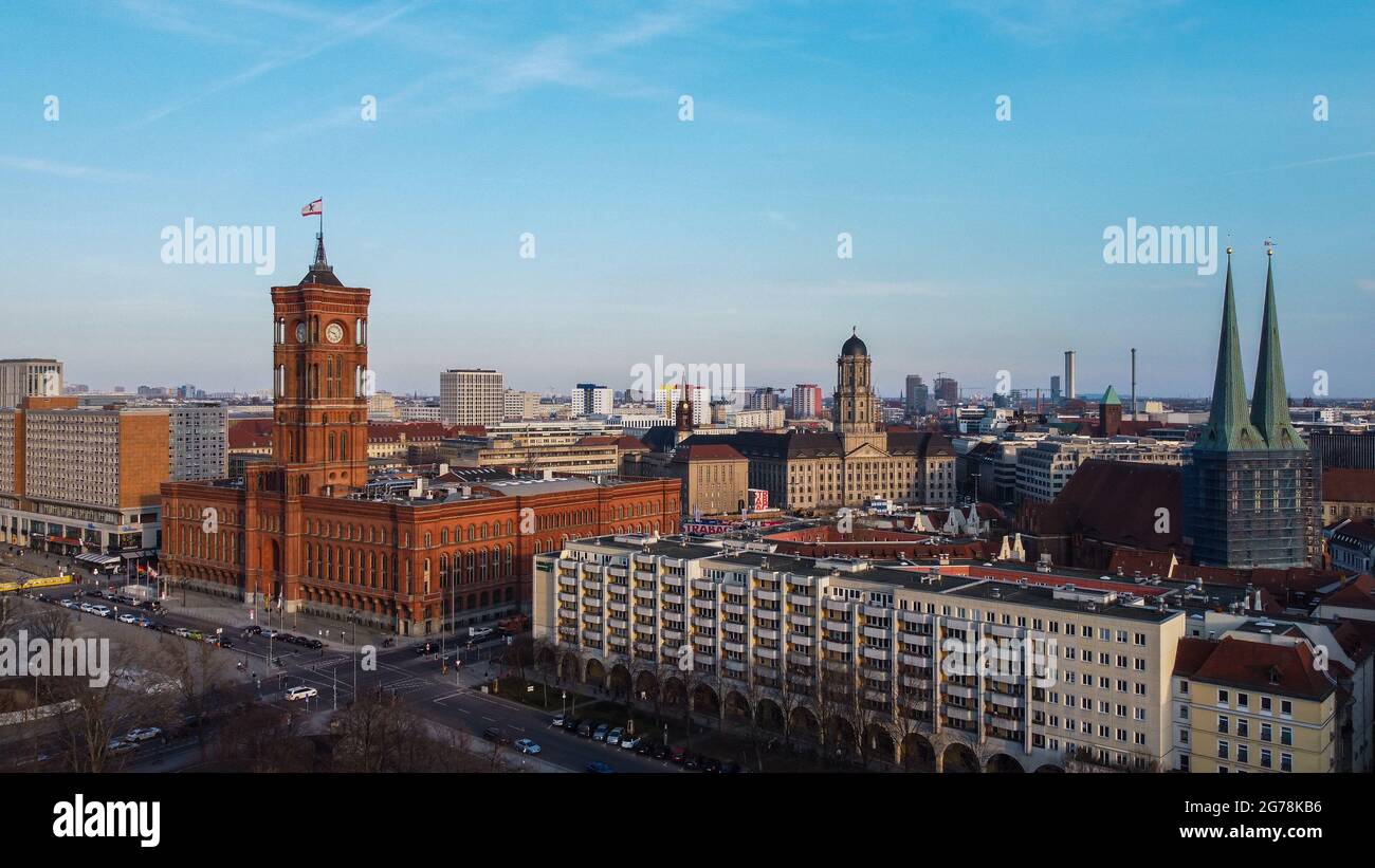 Famous Red City Hall of Berlin - aerial view - urban photography Stock ...