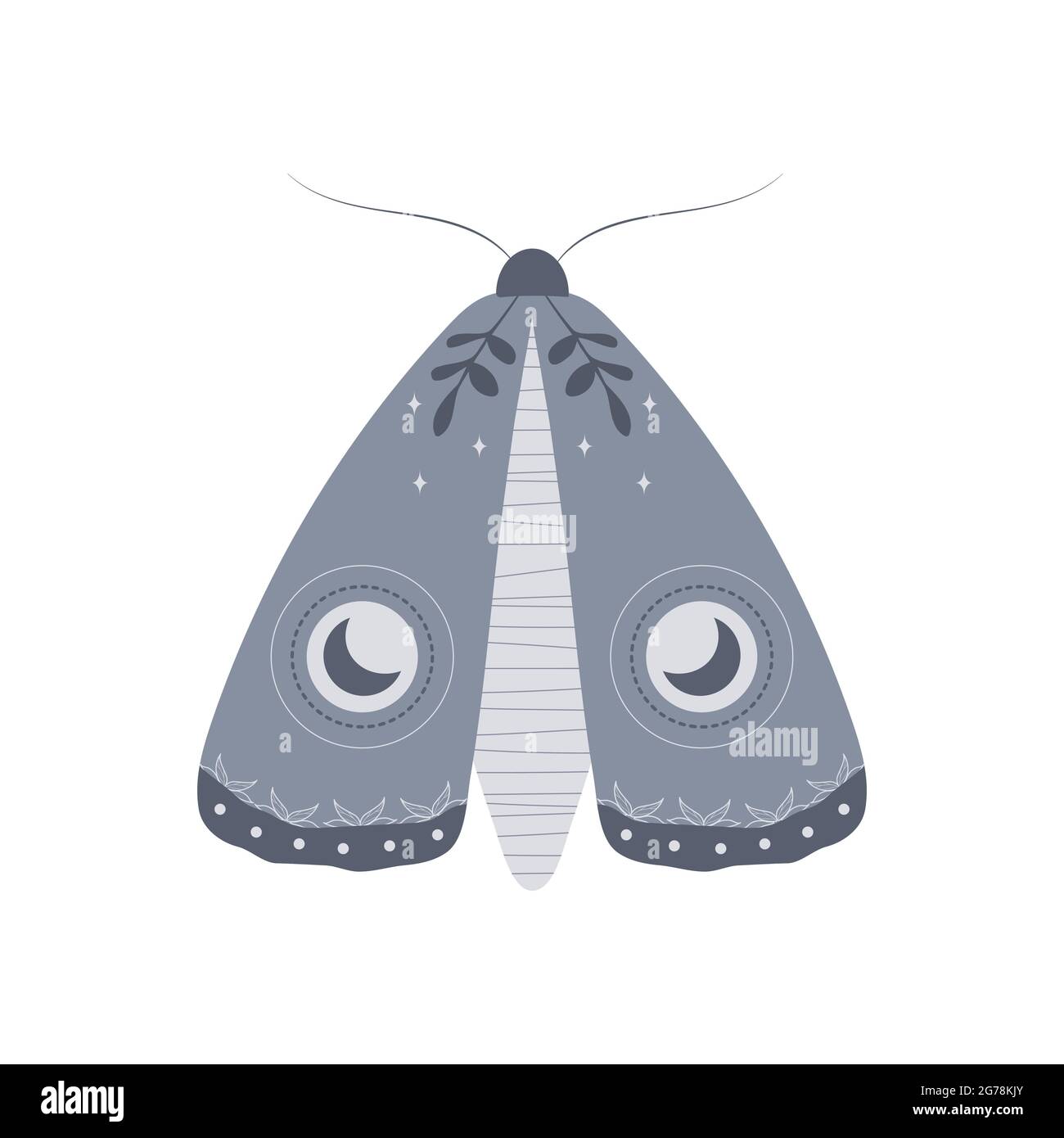 Boho moth. Insect with celestial elements. Witch and magic symbol ...