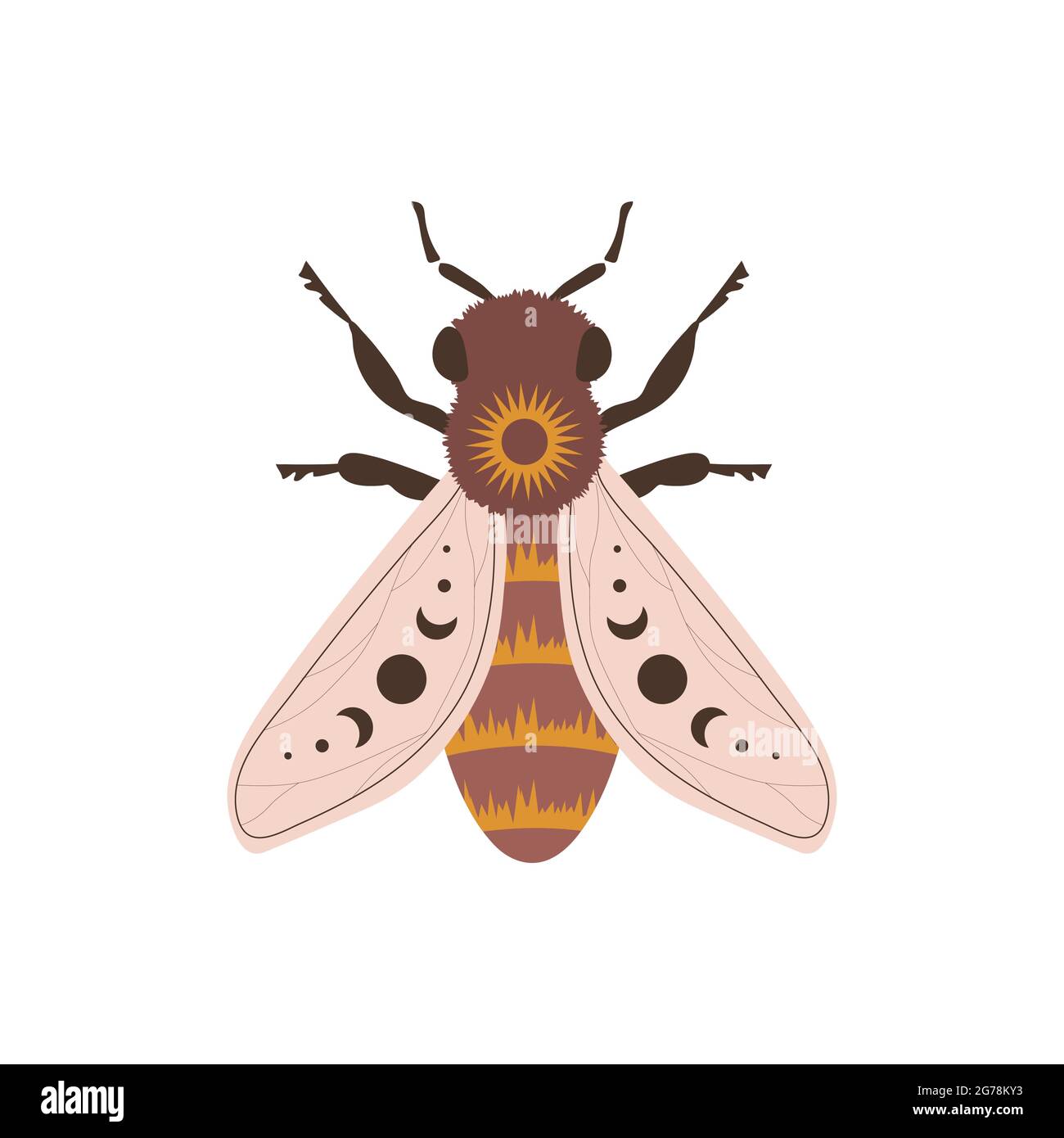 Boho honeybee. Insect with celestial elements. Witch and magic symbol ...