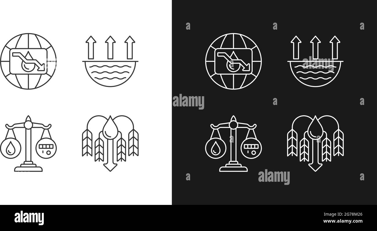 Suffering from water shortage linear icons set for dark and light mode ...