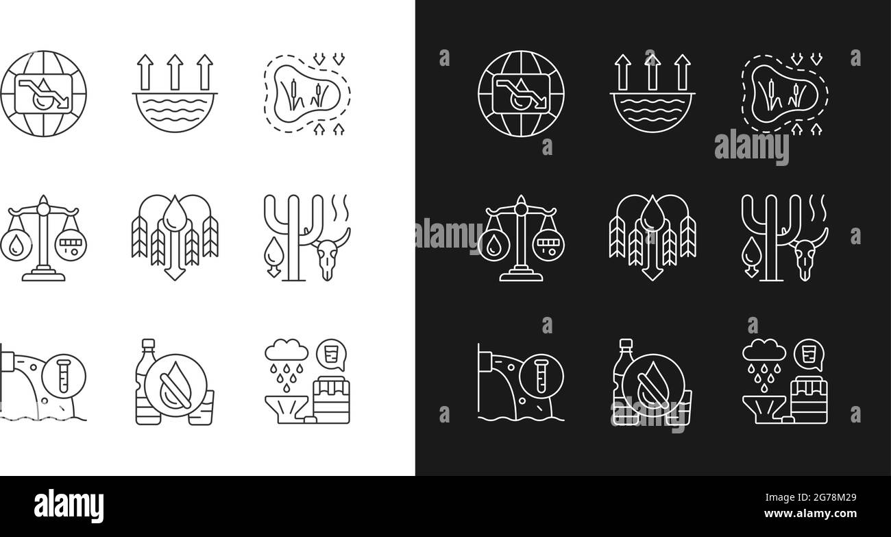 Water resources lacking linear icons set for dark and light mode Stock ...