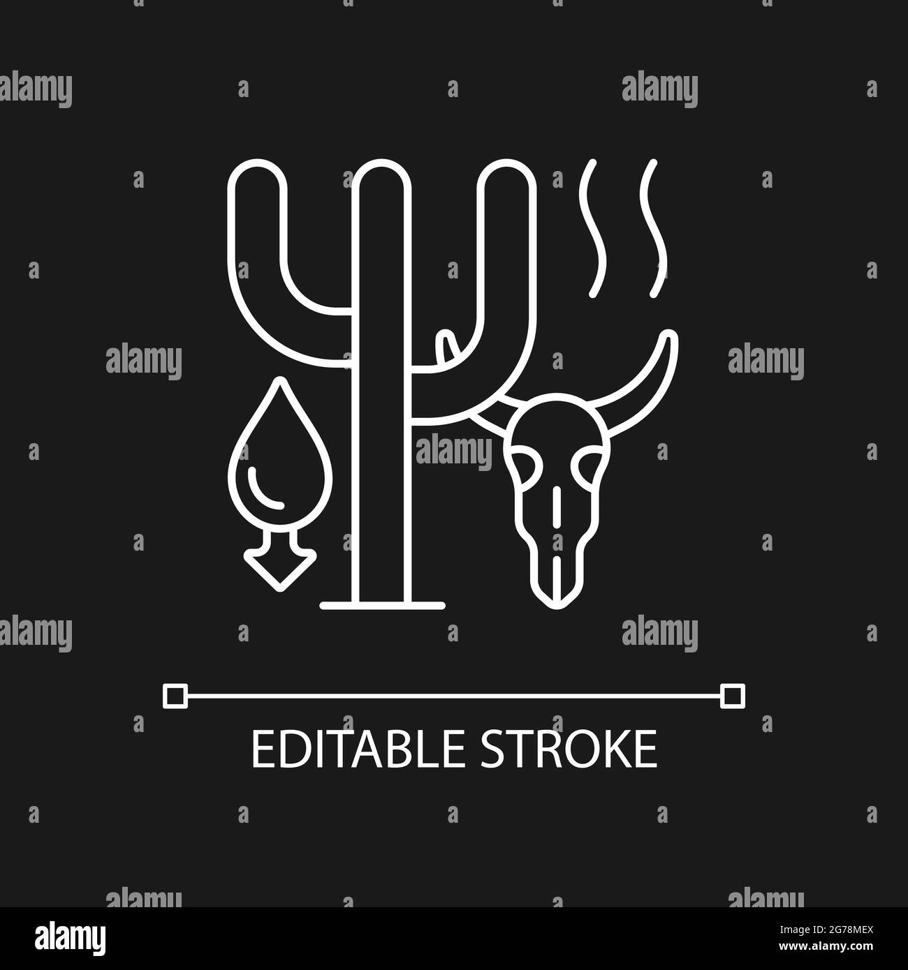 Extreme drought causing animals extinction white linear icon for dark ...