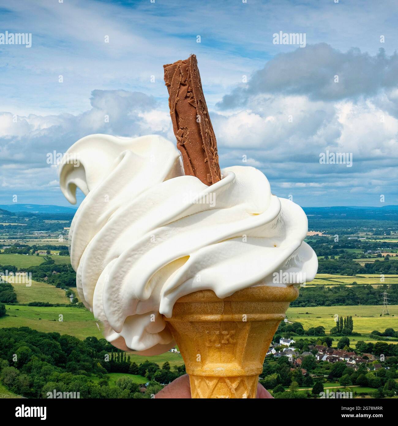 A 99'er ice cream and flake, with the beautiful South Downs in the ...