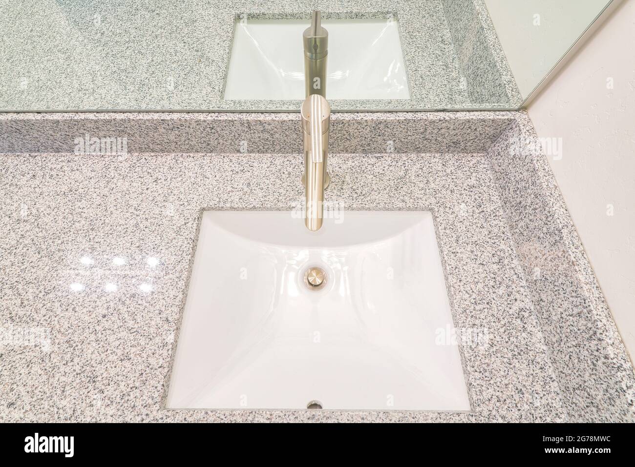 Top view of a single basin undermount bathroom sink with stainless ...