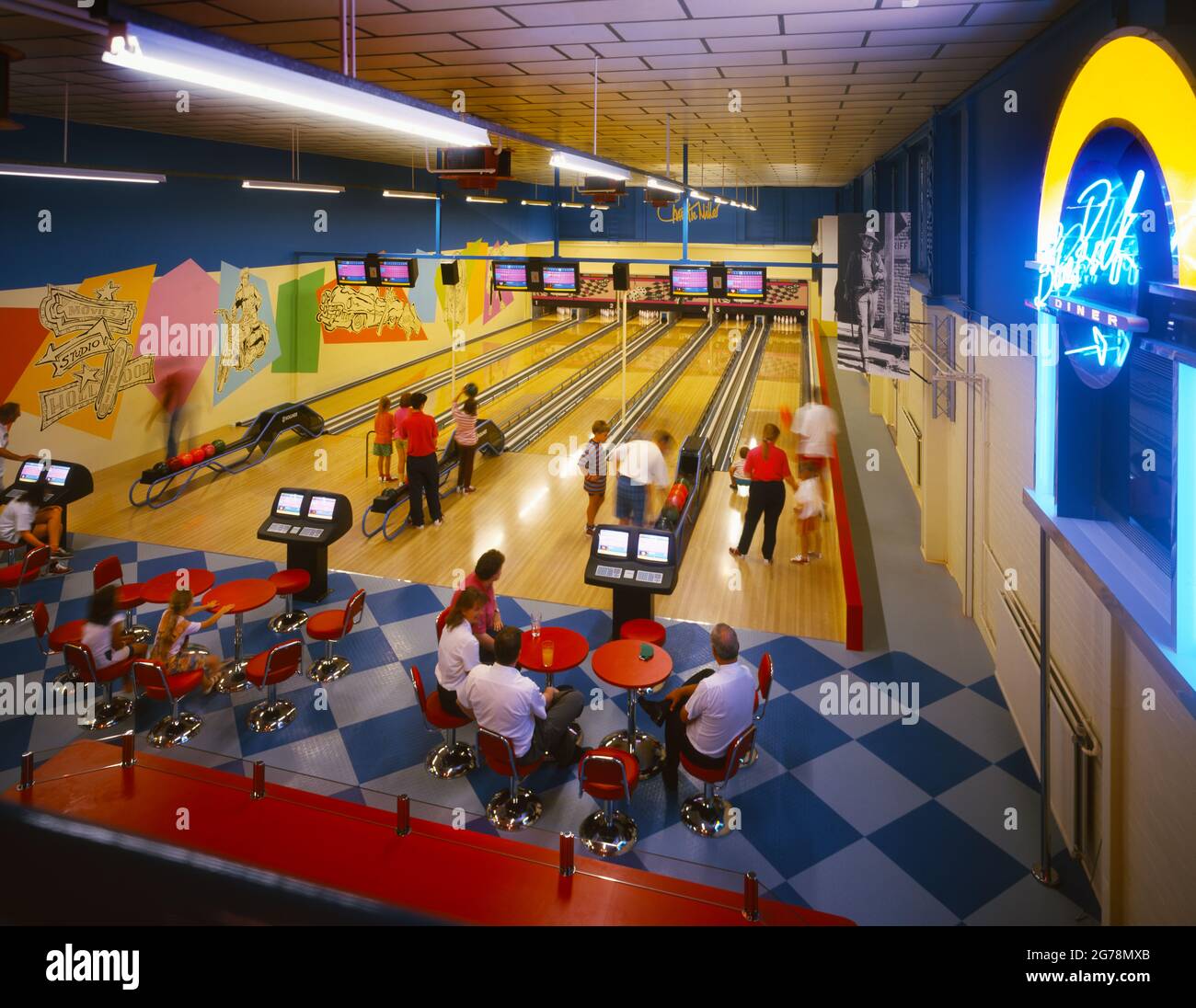 Interior Christie Miller sports centre ten pin bowling with blurred ...
