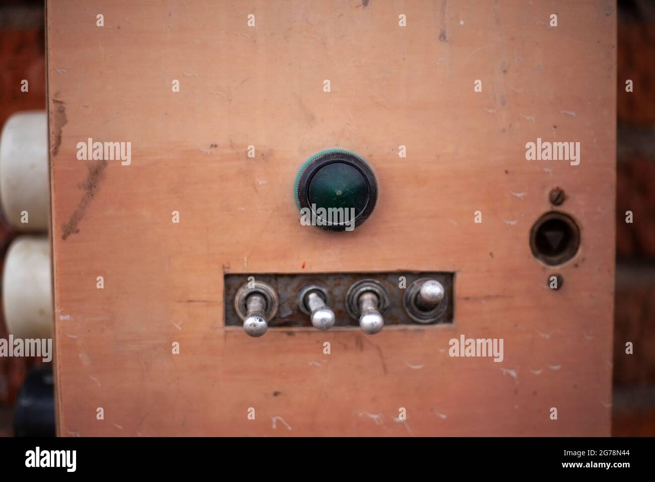 Old electricity switches. Amplifier control. Power buttons Stock Photo ...
