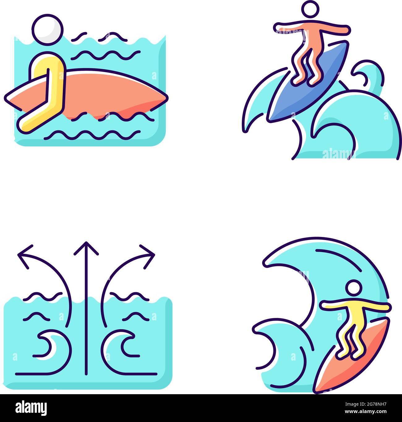 Riding wave using board RGB color icons set Stock Vector Image & Art ...