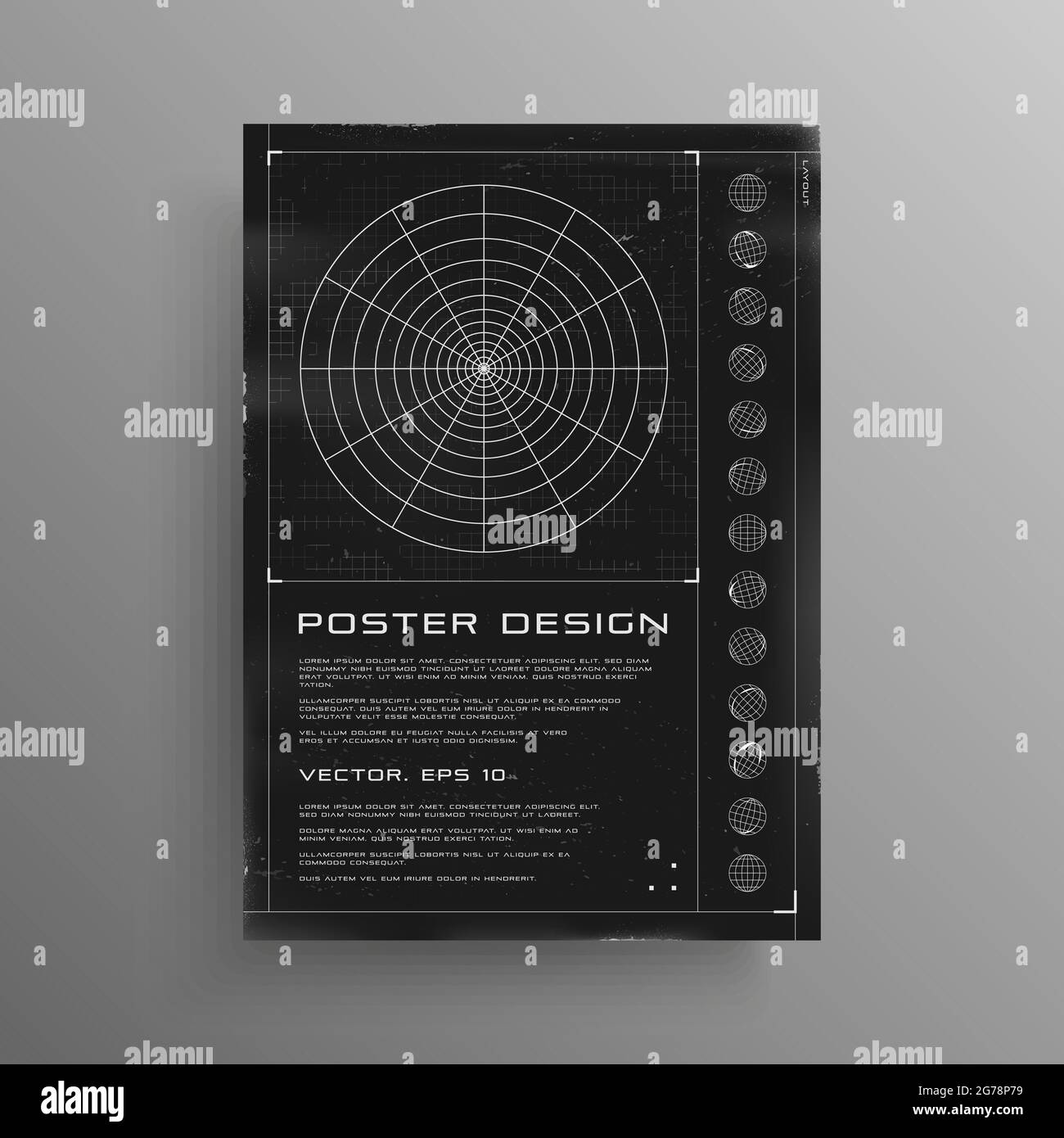 Retrofuturistic Poster With Hud Elements Black And White Poster Design