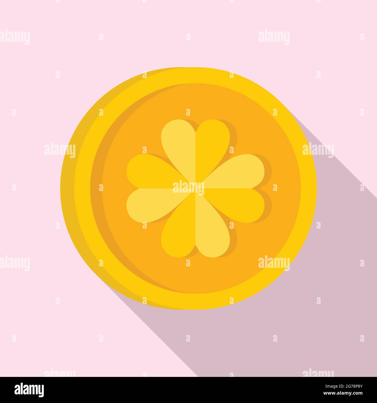 Gold clover coin icon flat vector. Irish golden coin. Luck clover medal ...