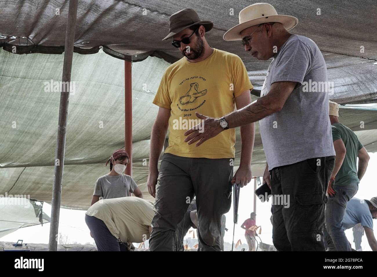 Khirbet a Rai, Israel. 12th, July 2021. Archaeologist Prof. Yosef ...