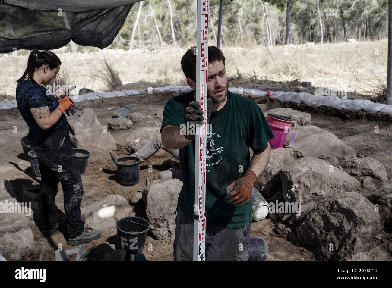 Khirbet a Rai, Israel. 12th, July 2021. Archaeologists and volunteers ...