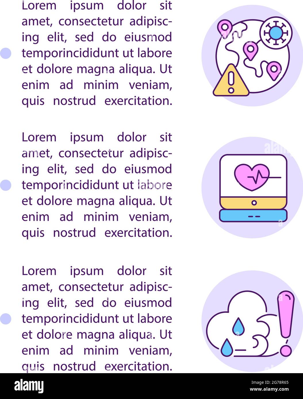 Healthcare and disaster management concept line icons with text Stock ...