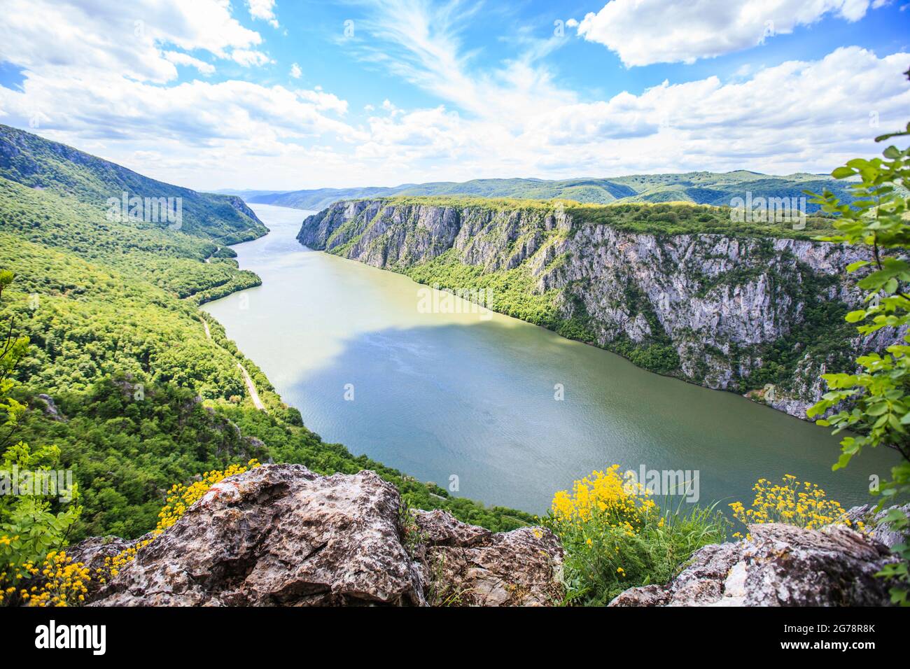 Panoramic view of amazing gorge on the Danube river , seen from the ...