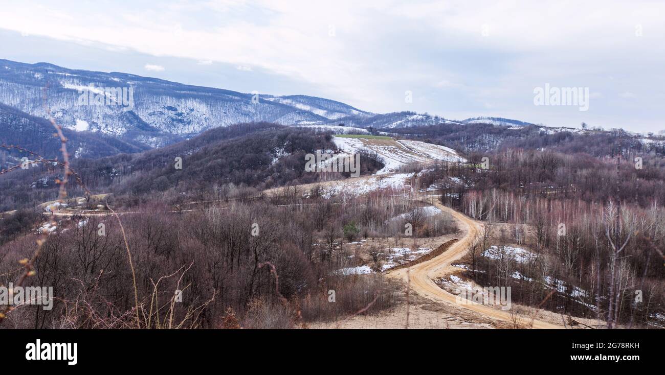 Panoramic View of the Nature Landscape. Winter daylight. Mountain range ...