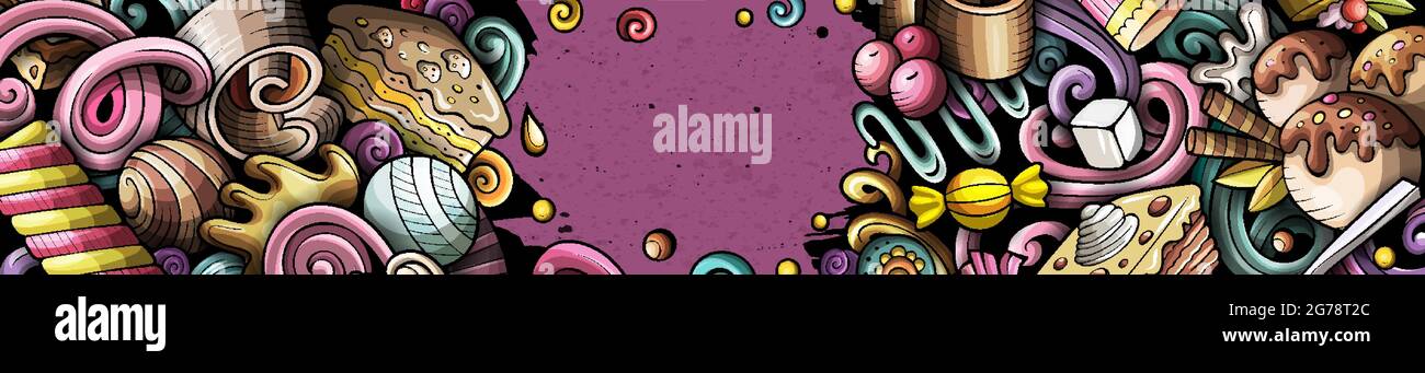 Desserts hand drawn doodle banner. Cartoon vector detailed flyer ...