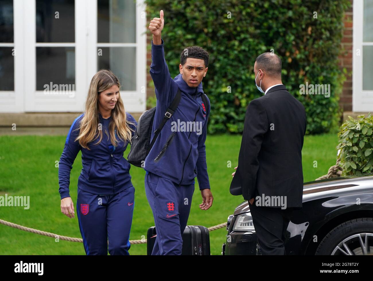England's Jude Bellingham leaves the Grove Hotel, Hertfordshire ...
