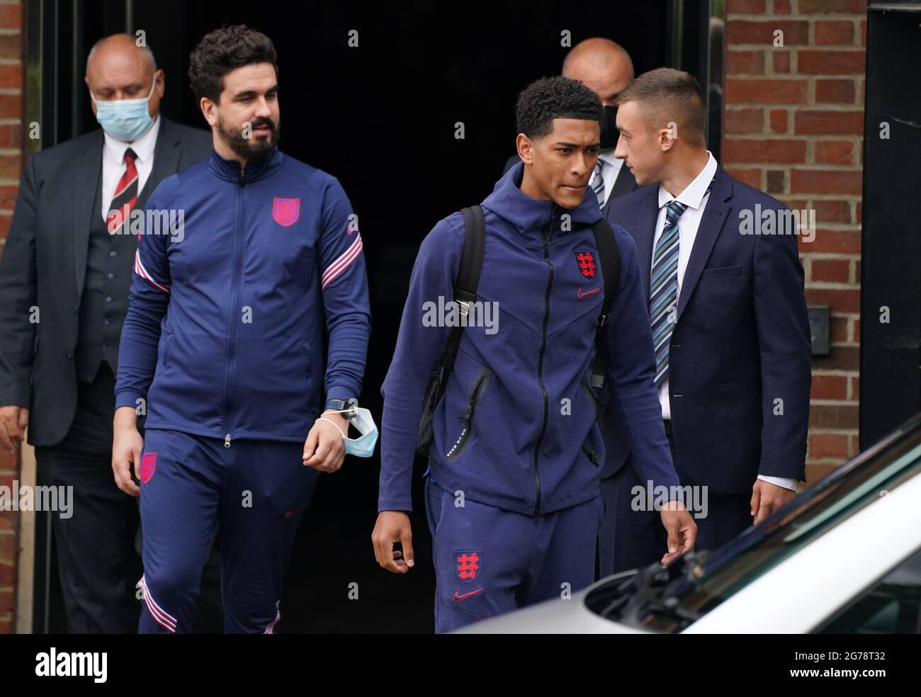 England's Jude Bellingham leaves the Grove Hotel, Hertfordshire ...
