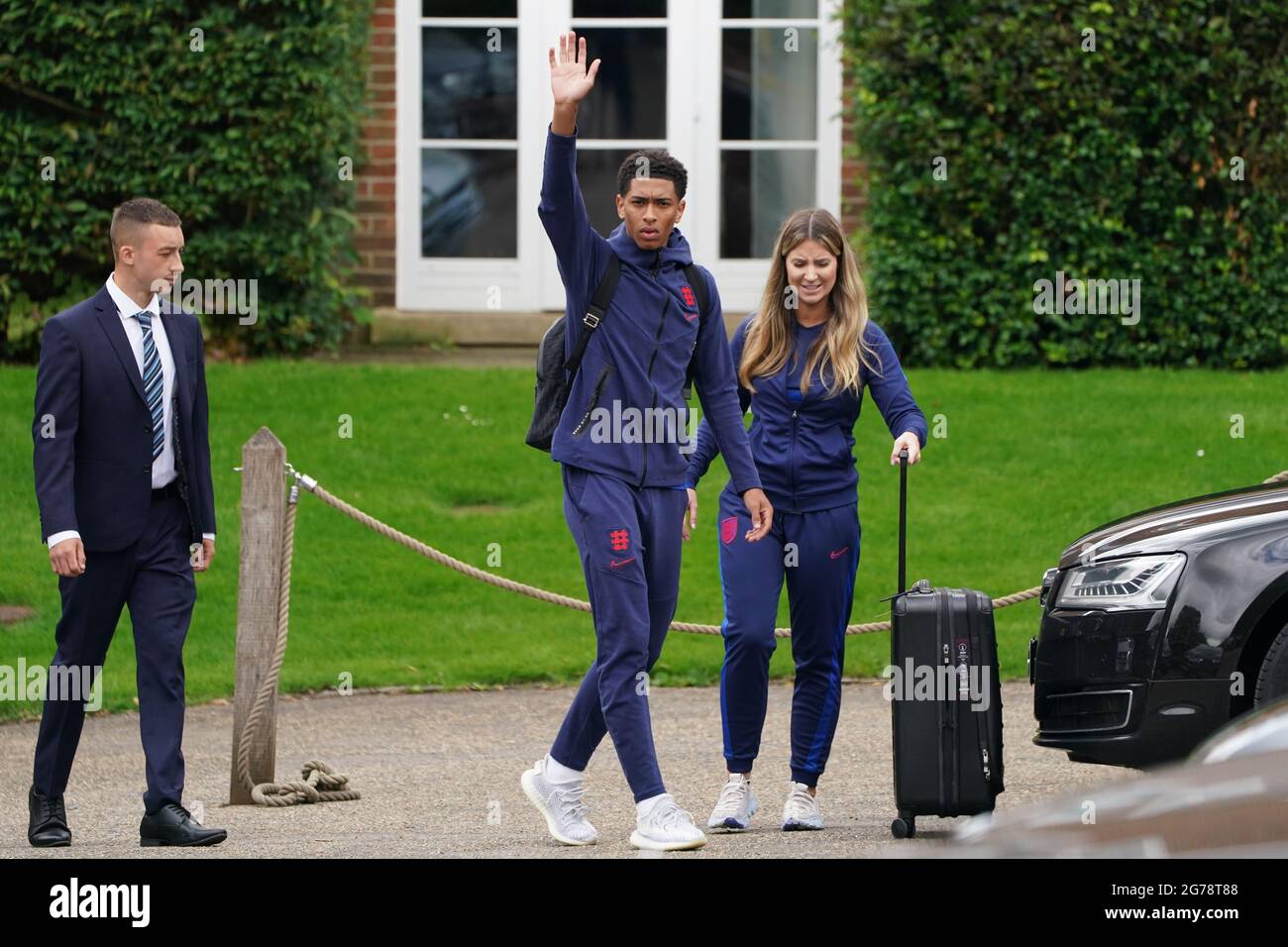 England's Jude Bellingham leaves the Grove Hotel, Hertfordshire ...