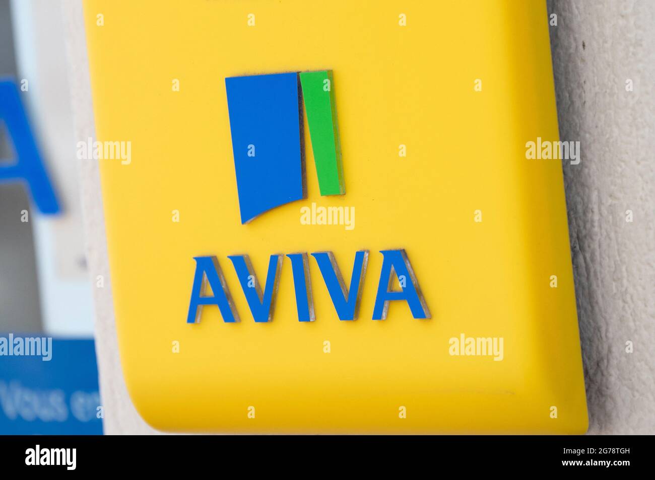 A shop sign of AVIVA,on July 12, 2021 in Cannes, France. Photo by David ...