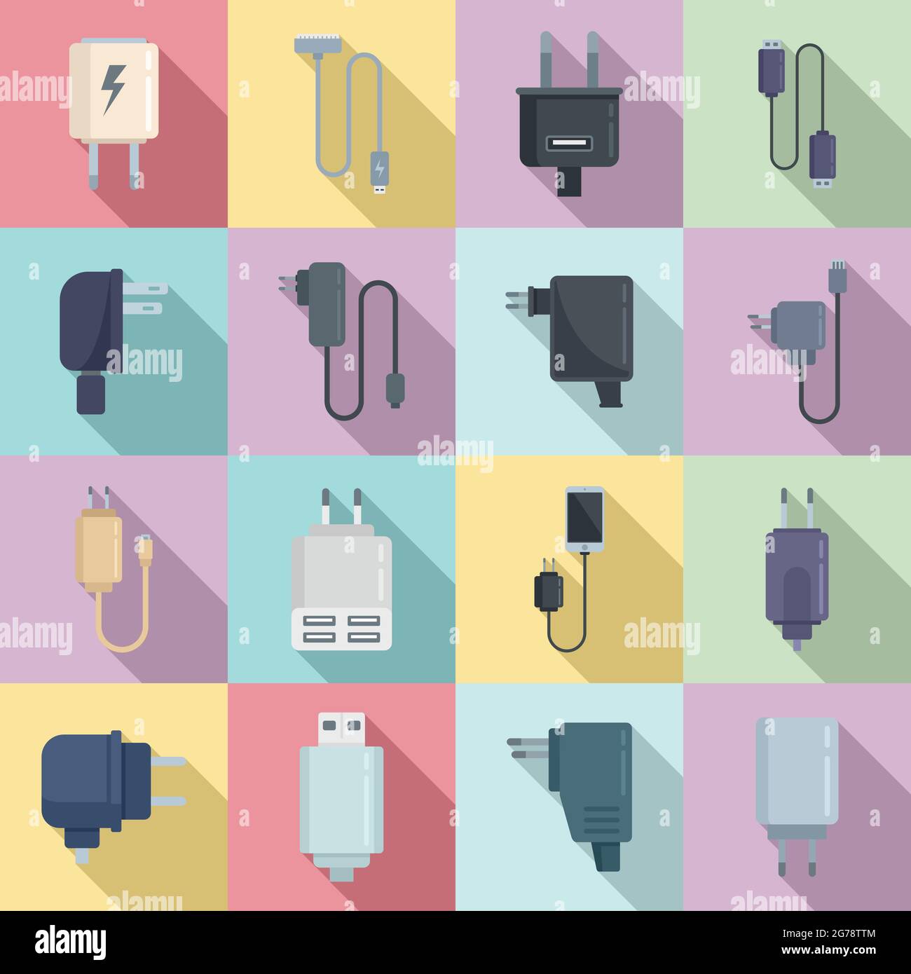 Charger icons set flat vector. Mobile charger. Usb cable Stock Vector ...