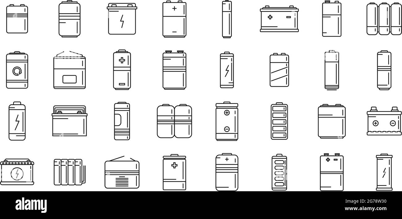 Recharge battery icons set outline vector. Power charger. Alkaline cell ...