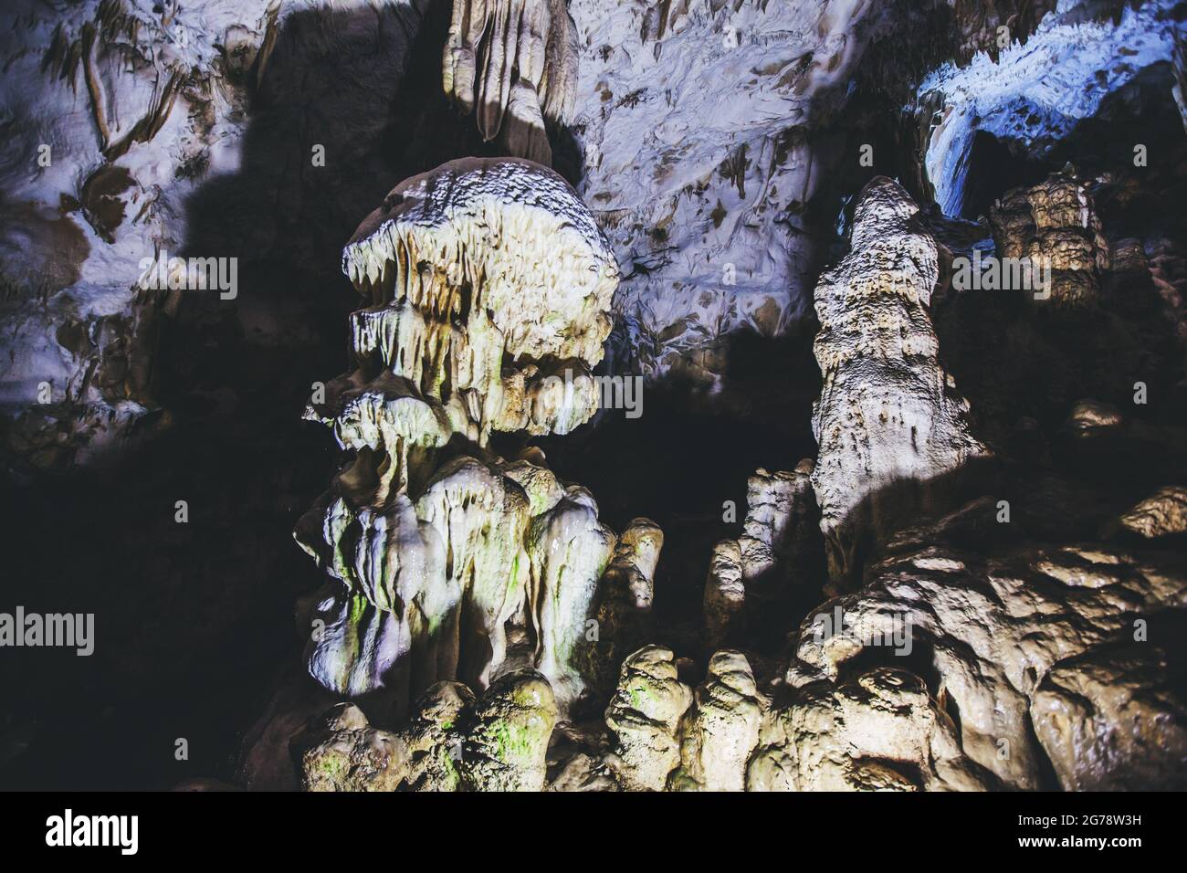 Underground cave, amazing scene , view of stalactites and stalagmite ...