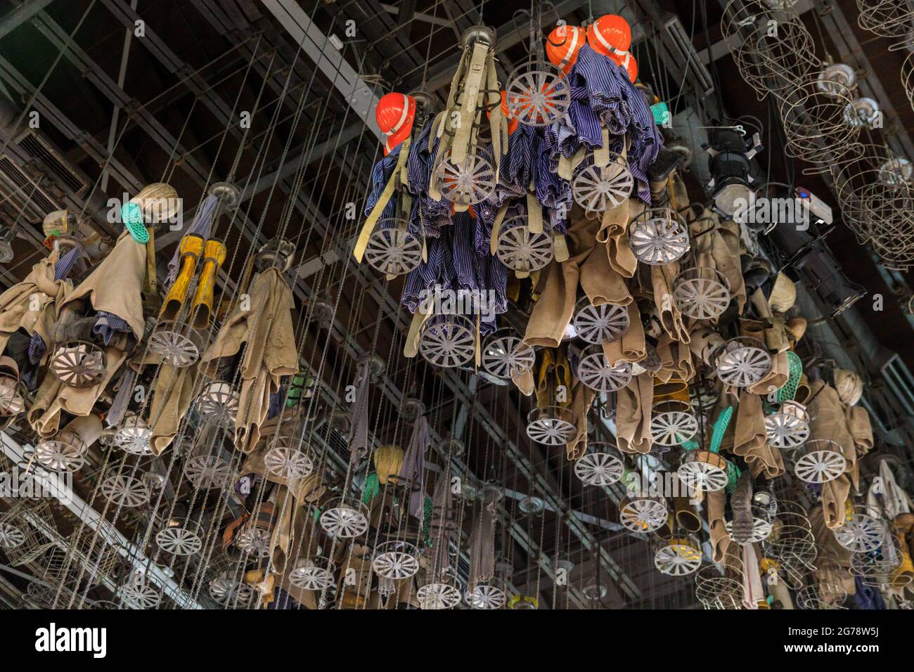 Coal miners locker room, changing room with baskets storing work ...