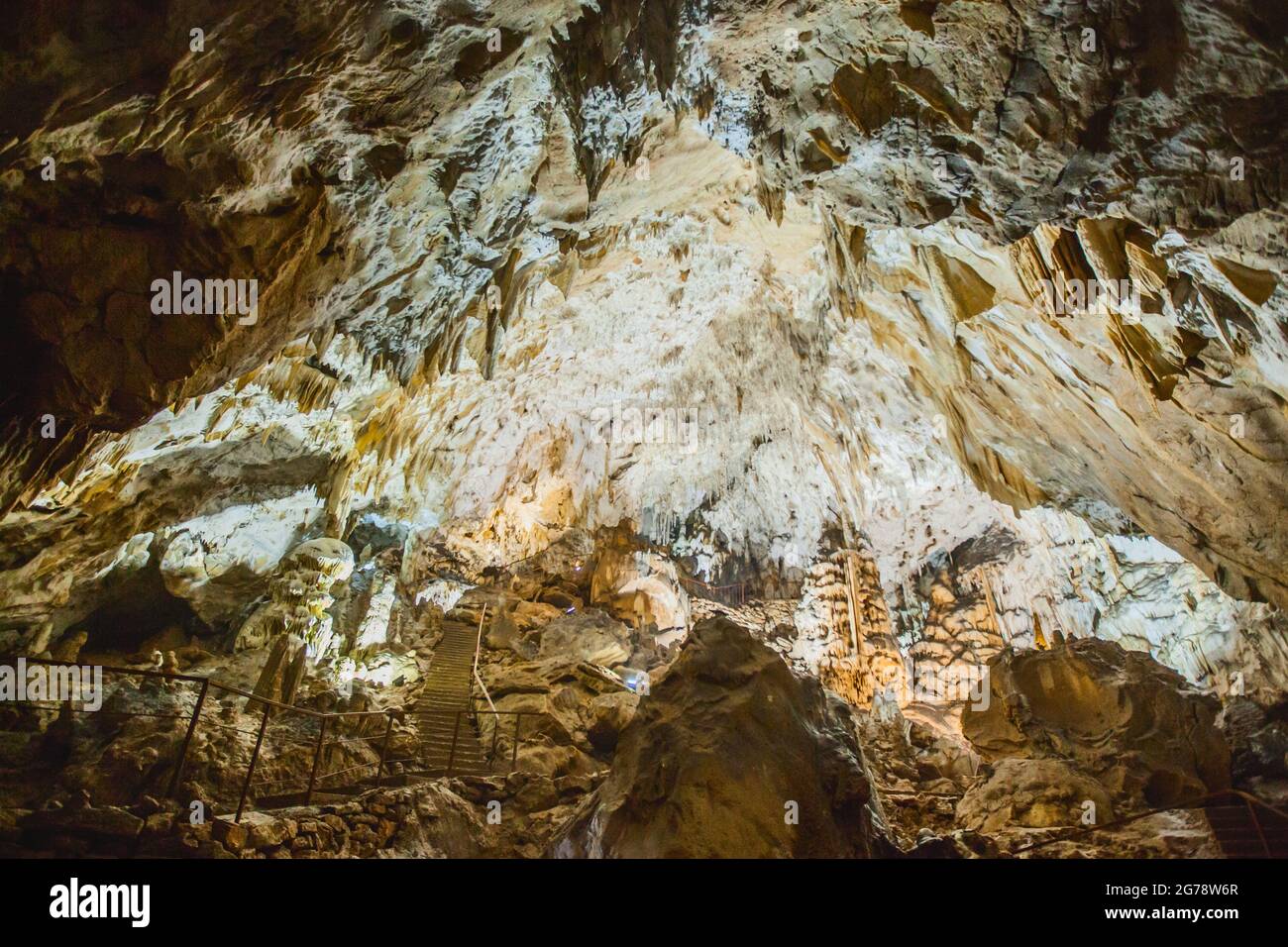 Underground cave, amazing scene , view of stalactites and stalagmite ...