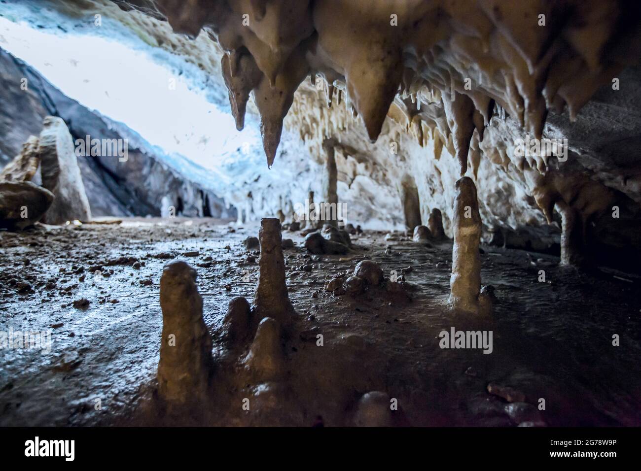 Underground cave, amazing scene , view of stalactites and stalagmite ...